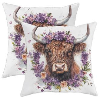 Generic Dekorativer Kissenbezug mit Kuhmotiv, rustikaler Stil, Blumenmuster, quadratisch, dekorativ, f&uuml;r Zuhause, Sofa, Bett, Sofa, Couch, 40,6 x 40,6 cm, Lil