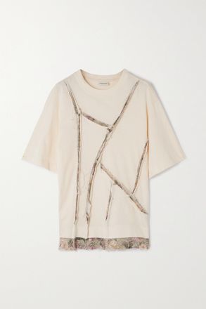 Dries Van Noten T-shirt En Coton M&eacute;lang&eacute; Effil&eacute; &Agrave; Finitions En Brocart - &Eacute;cru