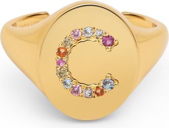 Singularu Personalisierter Ring Signet Letter Colors. Messing mit 18 Kt Vergoldeter Beschichtung und Zirkonia. Schmuck für Damen. Buchstabe C