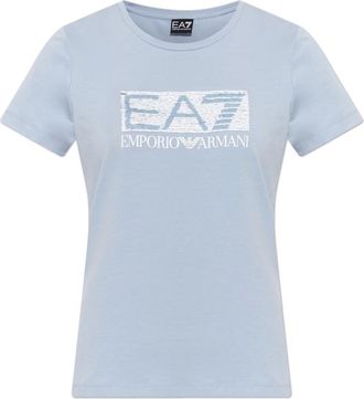 Emporio Armani Emporio Armani Ea7, Femme, Tops, Bleu, Taille: 40 FR T-shirt en jersey de coton Logo Series avec logo