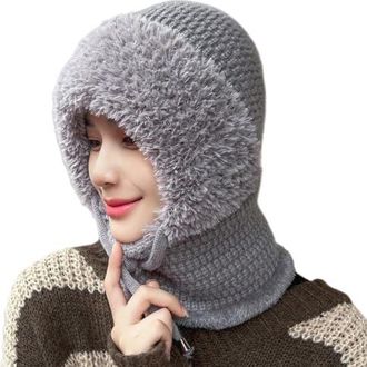 Generic Bonnet coupe-vent dext&eacute;rieur pour femme, bonnet 3 en 1 avec &eacute;charpe et masque, cagoule dhiver, cache-cou tricot&eacute; chaud &agrave; capuche, cagoule dhiver pour 