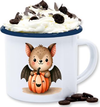 Shirtracer Emaille Tasse Blechtasse - Tassen - Süße Fledermaus mit Kürbis | Herbstliches und niedliches Motiv | Halloween und Herbstdeko | Herbstliches Baby und 