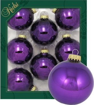 Krebs Glas Lauscha Weihnachtsdekoration/Christbaumschmuck aus Glas - Unifarbende Kugeln - Menge: 8 Stück - Farbe: Lila - Größe: ca. 7 cm