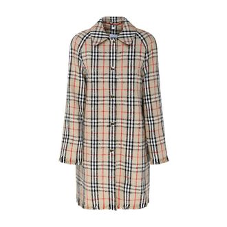 Burberry Boucl&eacute; Karierter Regenmantel mit Kn&ouml;pfen - - Coats - Damen - Beige - S