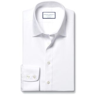 CHARLES TYRWHITT Bügelfreies Twill-Hemd - Weiß Knopfmanschette
