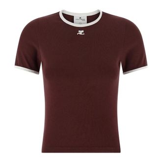 Courrèges Femme, Tops, Brun, Taille: 36 FR T-shirt Signature Contrasté en Coton