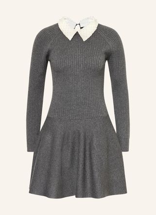 Maje Strickkleid Mit Abnehmbarem Kragen Und Schmuckperlen grau
