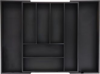 Relaxdays Besteckkasten ausziehbar, Bambus, HBT 6,5 x 35-58 x 43,5 cm, 6-8 Fächer, Besteckeinsatz für Schublade, schwarz