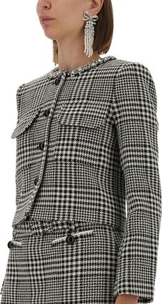Self Portrait Crystal-Embellished Houndstooth Jacket - Multicolor