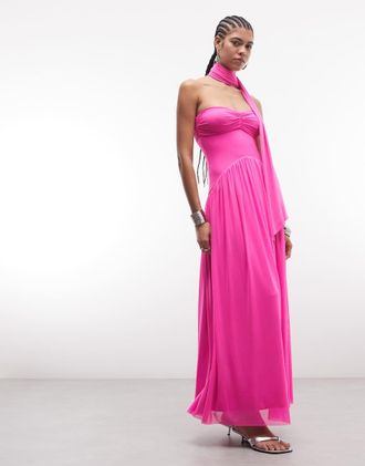 AFRM Rori - Robe bandeau longue avec taille sculpt&eacute;e et foulard amovible - Rose