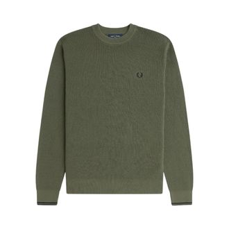 Fred Perry Gr&uuml;ner gepr&auml;gter Baumwoll-Rundhalspullover - - Knitwear - Herren - Gr&uuml;n - XS