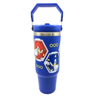 Hox Sonic The Hedgehog Wasserflasche aus Edelstahl, doppelwandig, isoliert, auslaufsicher, mit Tragegriff, h&auml;lt Getr&auml;nke hei&szlig; und kalt, 900 ml