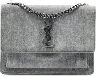 Saint Laurent Hobo Bags - Medium Denim Monogram Sunset Crossbody - Gr. unisize - in Grau - f&uuml;r Damen