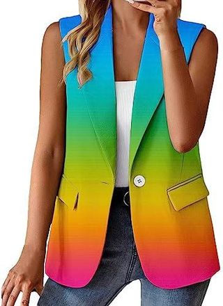 Generic Gilet sans manches pour femme - Veste blazer élégante - Couleur unie - Avec poche, B014 Jaune, XXL