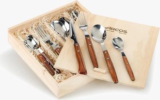 Arcos Serie Gregorio Arcos Besteckset, 16-teilig, Edelstahl, Holzgriffe, Braun