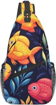 Generic Sacoche Port&eacute; &eacute;paule Motif de poissons et dalgues de loc&eacute;an R&eacute;glable Sling Bag Polyester Sac &agrave; Poitrine pour Cyclisme Voyage Randonn&eacute;e