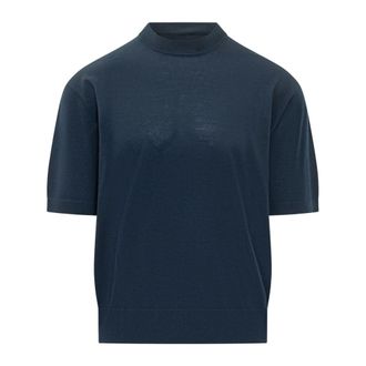 Laneus Geripptes Oberteil mit kurzem Arm und hohem Kragen - - Knitwear - Herren - Blau - M