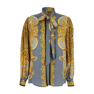 Versace Cheetah Foulard Seiden Satin Hemd - - Blouses & Shirts - Damen - Mehrfarbig - M