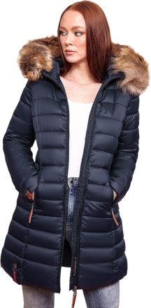 Marikoo Damen Winter Übergangs Jacke Winterjacke Stepp Mantel gesteppt B647 [B647-Rosen-Navy-Gr.4XL]