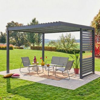 Sweeek Pergola bioclimatique aluminium et acier anthracite lames orientables avec persienne int&eacute;gr&eacute;e 3.5x3.5m Palace