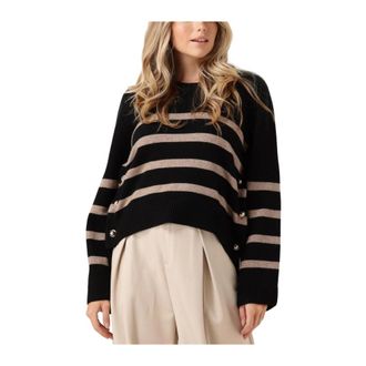 Co'Couture Gestreifter Strickpullover mit Kn&ouml;pfen - - Knitwear - Damen - Schwarzk - L