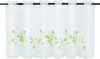 Joyswahl Voile Scheibengardine weiß Bistrogardine mit Stickerei Blumen Muster »Felizia« Landhausstil Kurzstore HxB 60x140cm Grün 1er Pack
