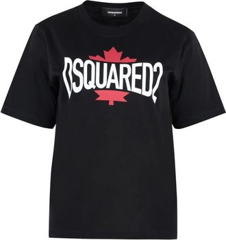 Dsquared2 Femme, Tops, Noir, Taille: 34 FR T-shirt imprim&eacute; en coton &agrave; manches courtes