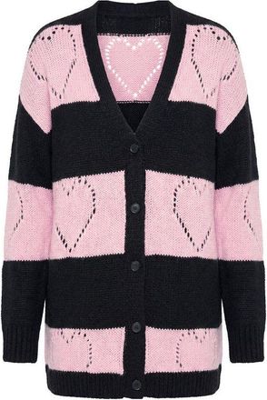 Miamoda Strickjacke Strickjacke Regular Fit Blockstreifen Herz-Muster