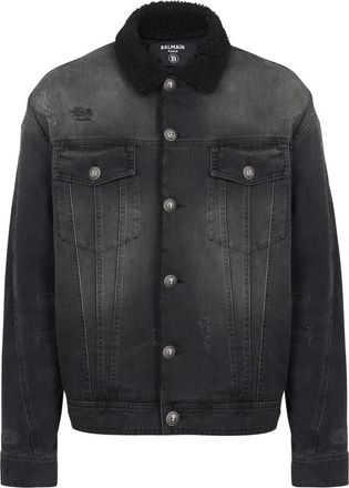 Balmain Homme, Vestes, Noir, Taille: M Veste en jean d&eacute;lav&eacute;e