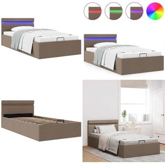 vidaXL Bett mit Bettkasten Hydraulisch mit led Taupe Stoff 90x200 cm - Boxspringbett - Einzelbett - Schlafraumgestaltung - Bettgestell - Bettkasten - Home &