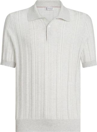 Brunello Cucinelli Homme, Tops, Gris, Taille: XL Polo en maille c&ocirc;tel&eacute;e jacquard en coton