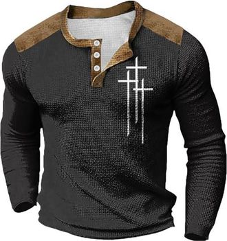 Generic Polo Henley pour homme grande taille avec col rond 1/4 de bouton, t-shirt &agrave; manches longues, l&eacute;ger, respirant, s&eacute;chage rapide, haut de sport, t-shirt 