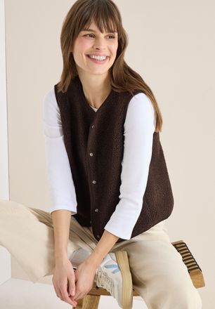 Cecil Fellweste CECIL Curly fake Wool, Damen, Gr. XL (44), macchiato braun, Fleece, Obermaterial: 100% Polyester, unifarben, normal h&uuml;ftbedeckend, Rundhals,