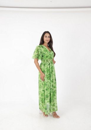 Elara Maxikleid Damen Sommerkleid mit Blumenmuster, V-Ausschnitt & Smokbund