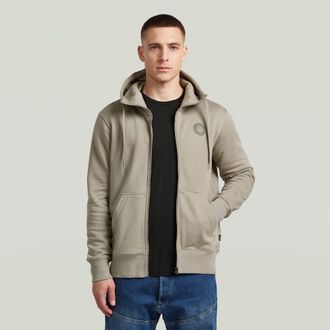 G-Star Round Logo Hoodie Zip Sweater - Beige - Herren