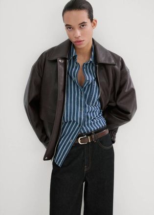 Mango Ceinture cuir boucle chocolat - Femme - XL - MANGO