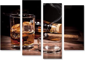 Islandburner Bild auf Leinwand Glas Whiskey Zigarre Schwarzer Hintergrund Bilder Wandbilder Poster