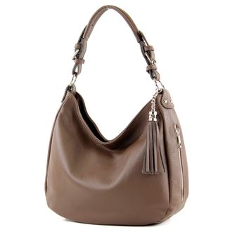 modamoda.de T200 Damen Leder Schultertasche Henkeltasche handmade in Italy, Farbe:Blassbraun