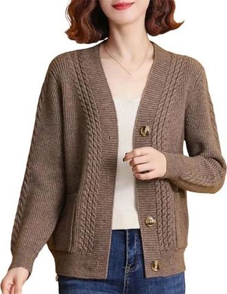 Generic Pull ample &agrave; col en V pour femme avec col en V, Caf&eacute;, XL