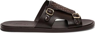 Santoni Homme, Chaussures, Brun, Taille: 43 1/2 EU Mule &agrave; Double Boucle en Cuir Tress&eacute;