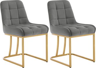 Woltu Esszimmerstühle 2er Set, Küchenstuhl Samt, Polsterstuhl mit Metallgestell in Bogenform, gepolsterter Stuhl mit Rückenlehne, Wohnzimmerstuhl Schminkstu