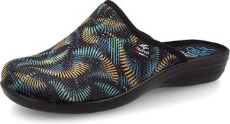 FLY FLOT P3T376D Chaussons maison chambre femme tissu bleu talon compens&eacute; 3 cm semelle caoutchouc, bleu, 40 EU