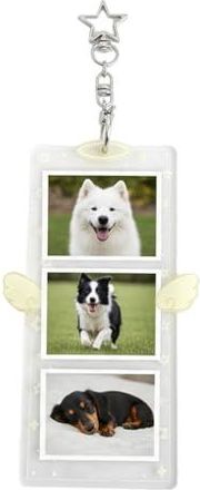 Generico Porte-cl&eacute;s avec photo - Clip avec rabat en carton transparent 15 x 8 cm | Pendentif avec et cadre photo de style dessin anim&eacute; - Pour femme homme enfan