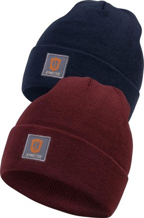 Indicode Herren Vulcano 2er-Pack Winter M&uuml;tze | Winterm&uuml;tze Strickm&uuml;tze Beanie Bordeaux/Navy, OS