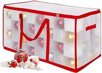 Relaxdays Weihnachtskugel Aufbewahrungsbox, 128 Kugeln, HxBxT: 37x73x36 cm, Kunststoff, Pappe, Kugelbox, transparent/rot