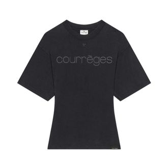 Courr&egrave;ges Logo-Print T-Shirt - - Tops - Damen - Schwarzk - L