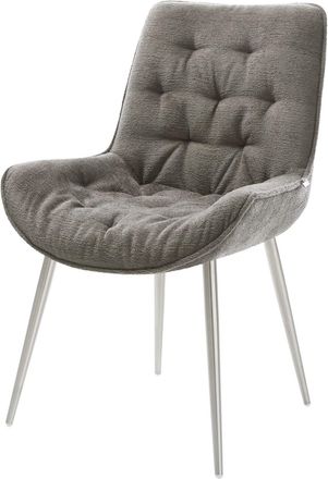 DELIFE Polsterstuhl Taimi-Flex 4-Fuß konisch Edelstahl Bouclé Soft Schlamm