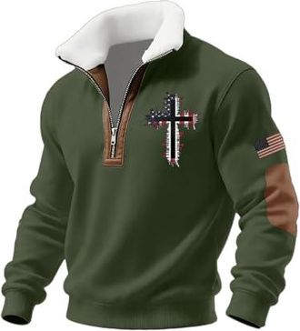 Generic Sweat-shirt sans capuche pour homme - Col roul&eacute; avec fermeture &eacute;clair 1/4 - T-shirt &agrave; manches longues - Col montant - T-shirt dext&eacute;rieur - Pull en pol