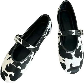 Generic NYSBH Ballerines plates &agrave; boucle peu profonde pour femme Chaussures l&eacute;opard dautomne confortables d&eacute;contract&eacute;es &agrave; bout rond, Vache noire., 39.5 EU