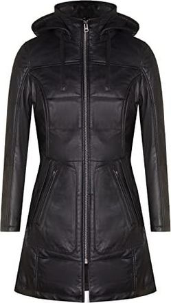 Infinity Leather Parka Femme Noire En Cuir Matelassé À Capuche 2XL